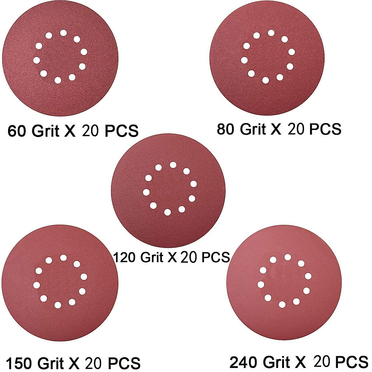 Sackorange 100 PCS 9 Inch 10 Hole Hook and Loop Sanding Discs Set - 60 80 120 150 240 Grits Aluminum Oxide Sander Paper for ‎9" Drywall Sander Wood Furniture Finishing