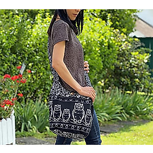 Owl Sling Bag - Fully Lined with Front Zippered Pocket - Handmade Crossbody Handbag - Medium (Black and White)