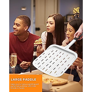 Perforated Pizza Peel 12-inch, Hard Anodized Aluminum Metal Pizza Spatula Paddle (12'' x 13.7''), Pizza Turning Peel, with Long and Heat Resistant Silicone Handle, Pizza Oven Accessories