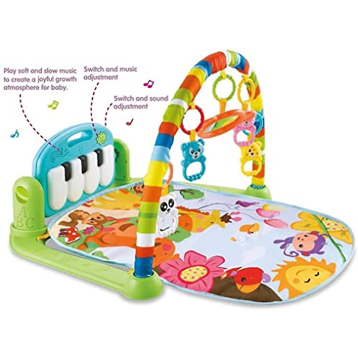 JODIYAAH Baby Gym 3-in-1 Activity Play Mat, Kick and Play Piano Gym with 5 Infant Learning Sensory Baby Toys, Musical Boy & Girl Gifts for Newborn Baby 0+ Months, Baby Play Gym Activity Mat