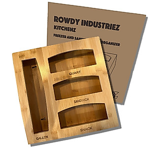 Ziplock Bag Organizer - Bamboo Sandwich/Storage Bag Organizer Kitchen Drawer or Wall, Food Storage Bag Organizer, Fits Four (4) Bag Sizes, Universally Compatible