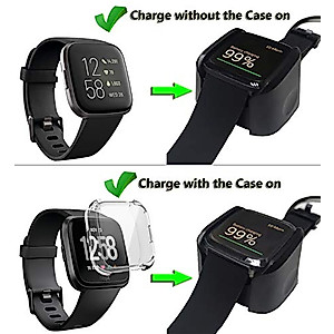 Replacement Charger Dock Compatible with Fitbit Versa 2 Charger, Charging Cradle Stand Cable and 2Pcs Full Cover Case Screen Protector, Soft Plated TPU Case for Versa 2 Smart Watch