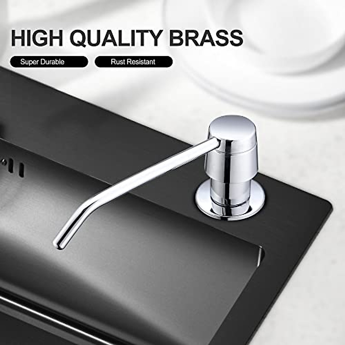 VANNSOO Bathroom Kitchen Sink Soap Dispenser Chrome, 34 oz ( 1000ml ) Brass Large Under Sink Faucet Soap Dispenser Bottle Replacement Detergent Dish Soap Dispenser