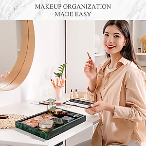 YMXYJM 100% Natural Marble Tray for Bathroom, Genuine Marble Stone Vanity Tray, Luxury Storage Trays for Kitchen, Vanity, Home Decor, Dresser, Non-Resin/Non-Ceramic, 12"x 8"x 1.2", Dark Green