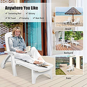 Giantex Lounge Chair Outdoor Folding Lounger with Wheels, 5 Adjustable Backrest Positions Lightweight Recliner Chaise Chair Suitable for Patio, Backyard, Poolside Chaise Lounge