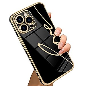 Bonoma Case Love Letter Graphic Plating Luxury Elegant Camera Protector Soft TPU Four Corner Cushion Back Cover Compatible with iPhone 14 Pro Max -Black
