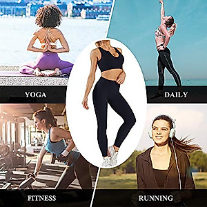 Women Workout Outfits 2 Piece Ribbed Seamless Crop Tank High Waist Yoga Leggings Sets