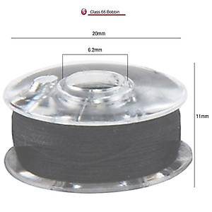 SINGER 30027 Class 66 Threaded Bobbins, Transparent, Black & White, 12-Count,