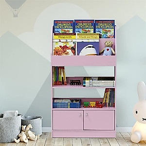 FURINNO 4 shelves Kidkanac Magazine/Bookshelf with Toy Storage Cabinet, Pink 9.45D x 24.57W x 43.31H in