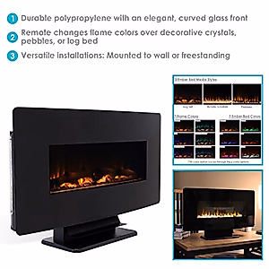Sunnydaze 35.75-Inch Curved Face Indoor LED Electric Fireplace - Floating/Tabletop- 7 Flame Colors - Black Finish