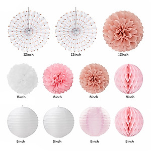 Light-Pink Rose-Gold Bachelorette Party-Decorations - 21pcs Baby Bridal Shower Banner Garland, Bride To Be Paper Streamers Lanterns,flower Tissue Pom Poms Fan Supplies,Wedding Backdrop Decor Huglony