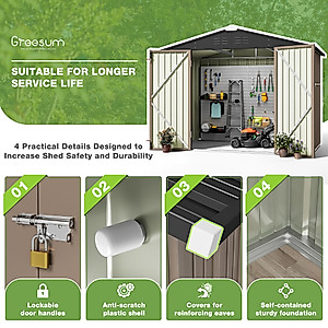 Greesum Metal Outdoor Storage Shed 8FT x 6FT, Steel Utility Tool Shed Storage House with Door & Lock, Metal Sheds Outdoor Storage for Backyard Garden Patio Lawn (8’x 6'), Brown