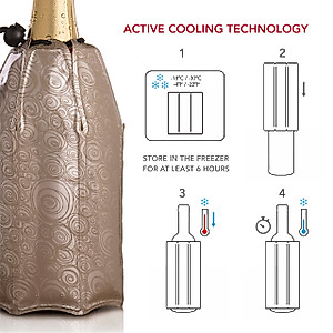 Vacu Vin Active Cooler Champagne Chiller - Reusable, Flexible Wine Bottle Cooler - Platinum, Gold - Champagne Cooler Sleeve For Standard Size Bottles - Insulated Champagne Bottle Chiller to Keep Cold