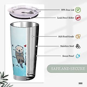 MINYJHZ Otter Lover 20 Oz Stainless Steel Thermal Tumbler with Flip Lid, Insulated Travel Coffee Mug, Valentines Day Birthday Galentines Gifts for Wife Daughter Sister