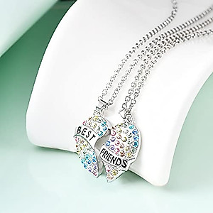 luomart Girls Best Friends Necklace for 2,BFF Friendship Gifts for 2,Rainbow Broken Heart Pendant Jewelry Set for Women Teens (BFF for 2)