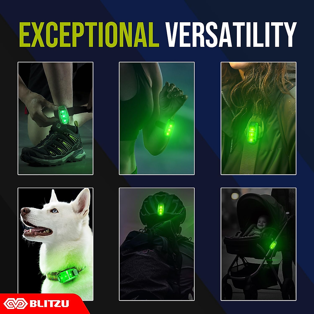 BLITZU Kayak Strobe Light for Walking at Night Wrist Light Stroller Light Lights Running at Night Shoe Lights for Running at Night Light for Running at Night Backpack Reflector Dog Harness Light Green