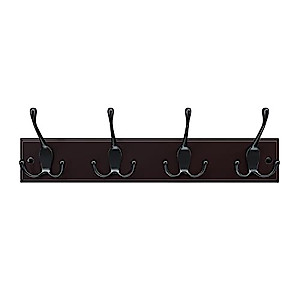 SONGMICS Wall Mounted Coat Rack, Hook Rack with 4 Tri-Hooks, for Clothes, Keys, Hats, Purses, in The Entryway, Bathroom, Closet Room, Dark Brown ULHR30Z