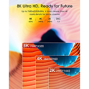 8K HDMI Cable 6 ft, HDMI 2.1 48Gbps High Speed Nylon Braided HDMI Cord with eARC HDR10 4:4:4 HDCP 2.2&2.3, 4K HDMI Cable Compatible with Dolby Atmos Apple Fire LG Samsung TV PS5 PS4 Switch Xbox Roku