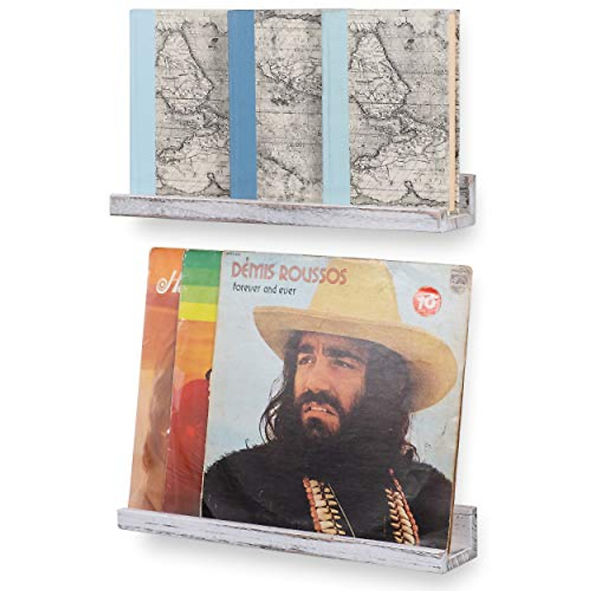 Rustic State Ted Wall Mount Narrow Picture Ledge Shelf Photo Frame Display - 17 Inch Floating Wood Shelves for Living Room Office Kitchen Bedroom Bathroom Décor - Washed White - Set of 2