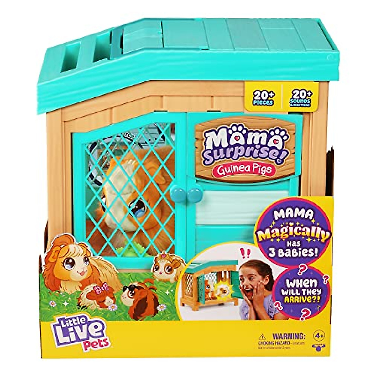 Little Live Pets - Mama Surprise | Soft, Interactive Guinea Pig and her Hutch, and her 3 Babies. 20+ Sounds & Reactions. for Kids Ages 4+, Multicolor, 7.8 x 11.93 x 11.38 inches
