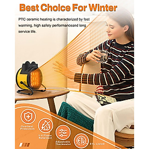 Outdoor Patio Heater - 1500W PTC Electric Garage Heater with Thermostat, 2S Fast Heating Ceramic Heater, 3 Modes Portable Small Fan Heaters for Patio, Garage, Greenhouse and Indoor Use