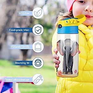 Stainless Steel Water Bottles Lucky Elephant Travel Water Cups with Handle And Silicone Straw Drinking Cup with Leak Proof Lid Thermo Travel Mug for Women Men