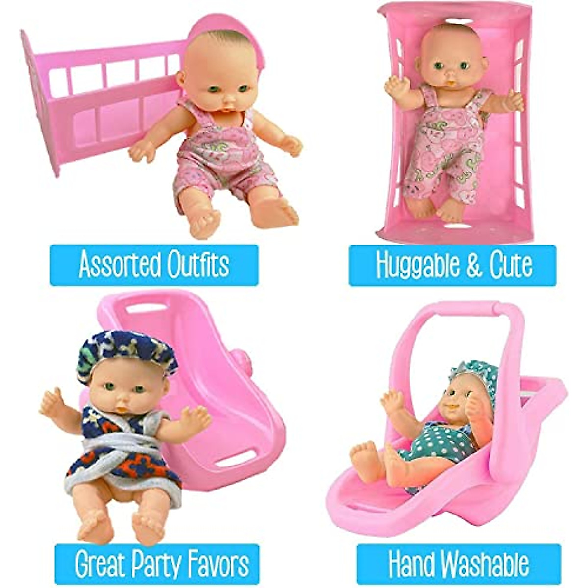 Liberty Imports 6 Pack: Mini Baby Newborn Dolls Collection - Includes Cradle, High Chair, Walker, Swing, Bathtub and Infant Seat, Pretend Toys Playset for Kids