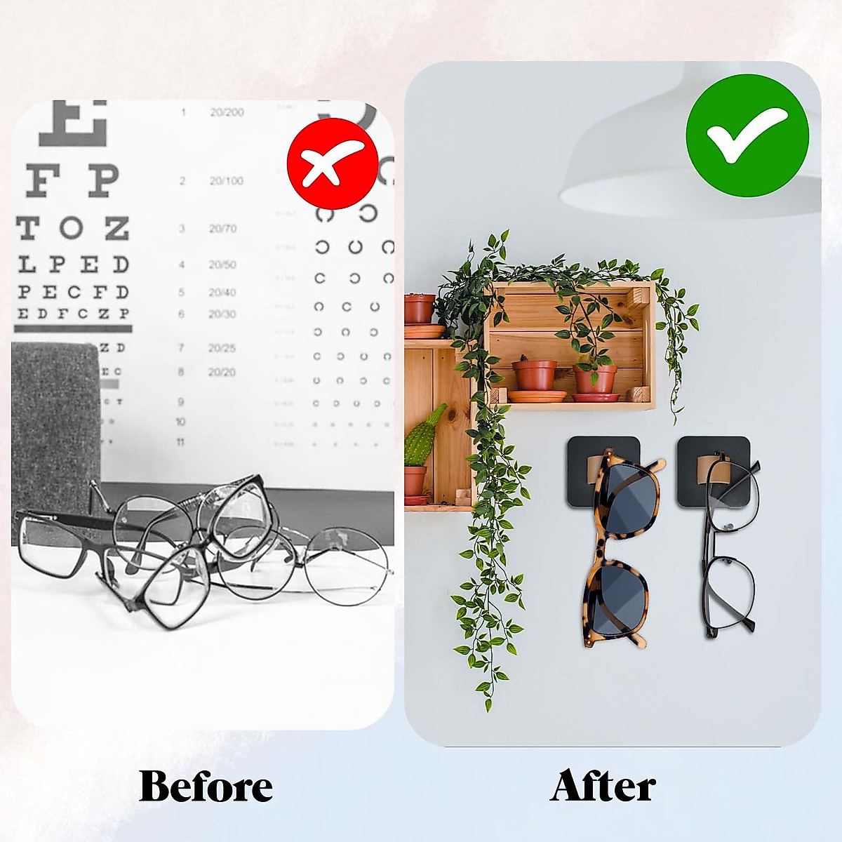 Molain 2pcs Glasses Holder Sunglass Organizer, Wood Sunglass Holder for Wall Sunglasses Organizer Eyewear Display Glasses Holder for Hanging Glasses Sunglasses Home Decor (Black)