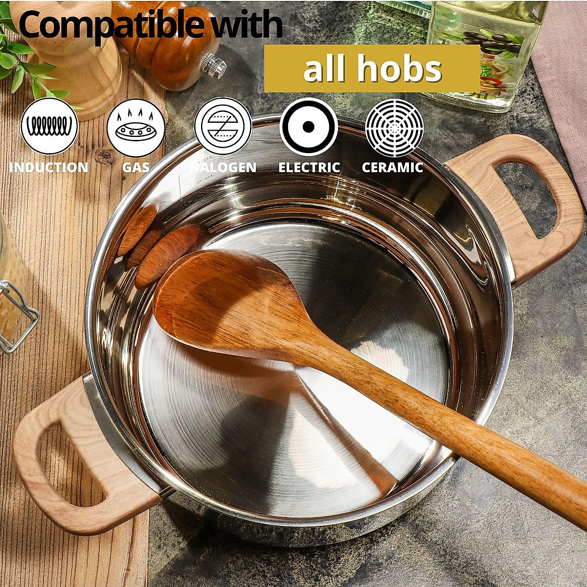 Daniks Oslo Stainless Steel Stock Pot with Glass Lid | Induction 2 Quart | Dishwasher Safe Pot | Heatproof Handles | Soup Pasta Stew Pot | Silver