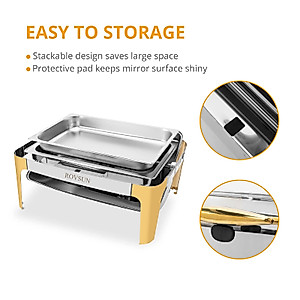 ROVSUN 3 Packs Roll Top Chafing Dish Buffet Set Gold Accent,NSF 9 Quart Rectangular Stainless Steel Chafer, Buffet Servers and Warmers Set Warming Tray for Wedding, Parties, Banquet, Catering Events