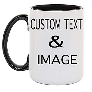Customized 15oz Ceramic Coffee Mugs with Personalized Text and Photo Image Upload Novelty , Personalize With Different Design And Images, Custom Gift (Black)