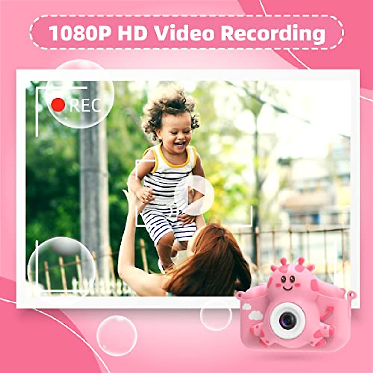 TIATUA Kids Camera for Girls & Boys, Toddler Camera for Age 3-10 Kids with 32GB Card & Dual Lens, 1080P Kids Digital Camera for 4 5 6 7 8 9 10 Year olds (Pink)