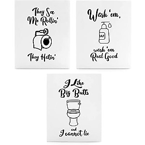 Decorae Wooden Funny Bathroom Signs (Set of 3); Cute Humorous Wall Art Each 10 x 8 Inches