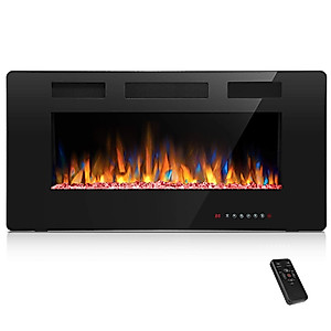Finefind Electric Fireplace 36" Recessed 3.86" Ultra Thin Insert, Wall Mounted and in Wall Easy Installation with Remote Control, 750W/1500W, Low Noise (Fake Fire)