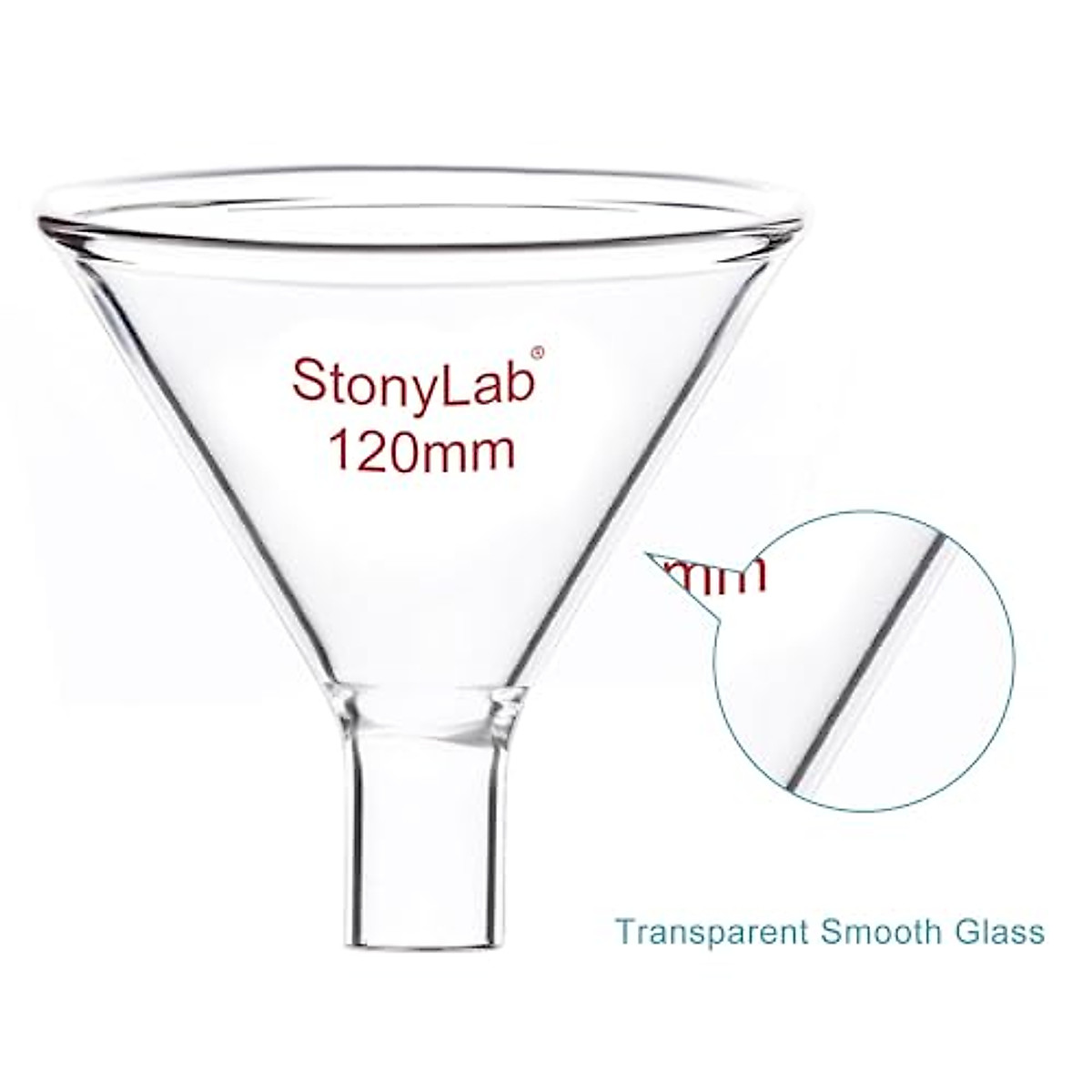 stonylab Glass Powder Funnel, Heavy Wall Borosilicate Glass Short Stem Funnel with 120 mm Top Diameter and 22 mm Stem Length