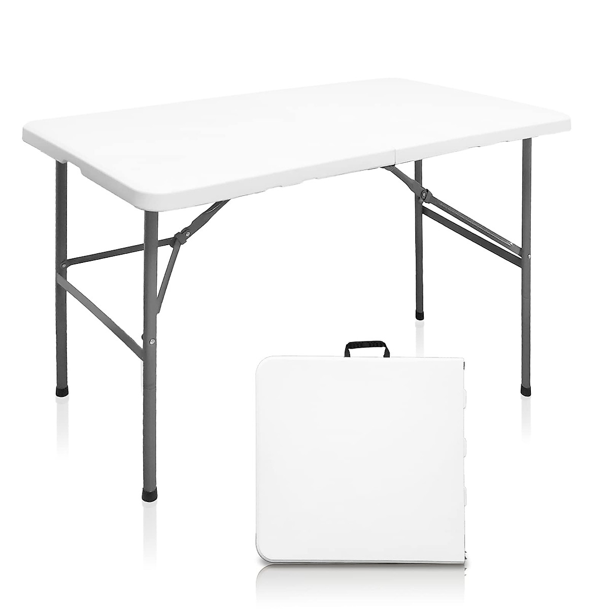 CAMP SOLUTIONS Bi-Folding Table 4 FT, Plastic Portable Tables for Dining Parties Card Picnic Camping, Granite White