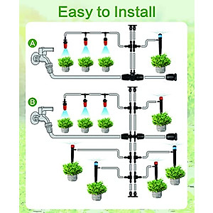 JAYEE 130FT Drip Irrigation Kit, Garden Irrigation System with Drip Nozzle Emitters,Drip Irrigation Tubing and Drip Irrigation Parts, Automatic Watering System for Potted Plants,Greenhouse,Lawn