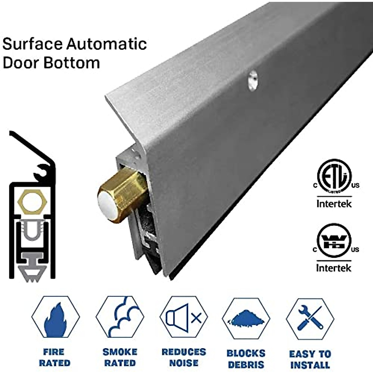 Fire Rated/Light Duty/Surface Mounted Automatic Door Bottom (7123CA) with Solid Rubber Extrusion, SMS # 6 x 1'' Supplied, (48'' L x 19/32" W x 2" H)