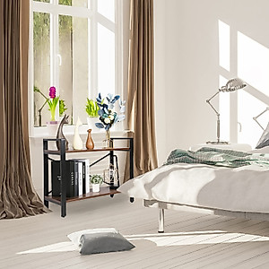 YSSOA 2 Tier Shelf, Industrial Rustic, Vintage Storage Rack, 23.6”x12.6”x21.6”, Cozy Double Layer Wooden Shelf, Rustic Brown