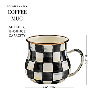 MACKENZIE-CHILDS Enamel Mug, Cute Enamelware Coffee and Tea Mug, Unique Drinkware, 16 Ounces, Black-and-White Courtly Check, Set of 1