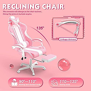 Ferghana Pink Ergonomic Gaming Desk Chairs For Office Adults & Teens, Cute Racing PC Gamer Chair With Footrest, Massage, For Girls, Recliner Silla Gamer Rosa