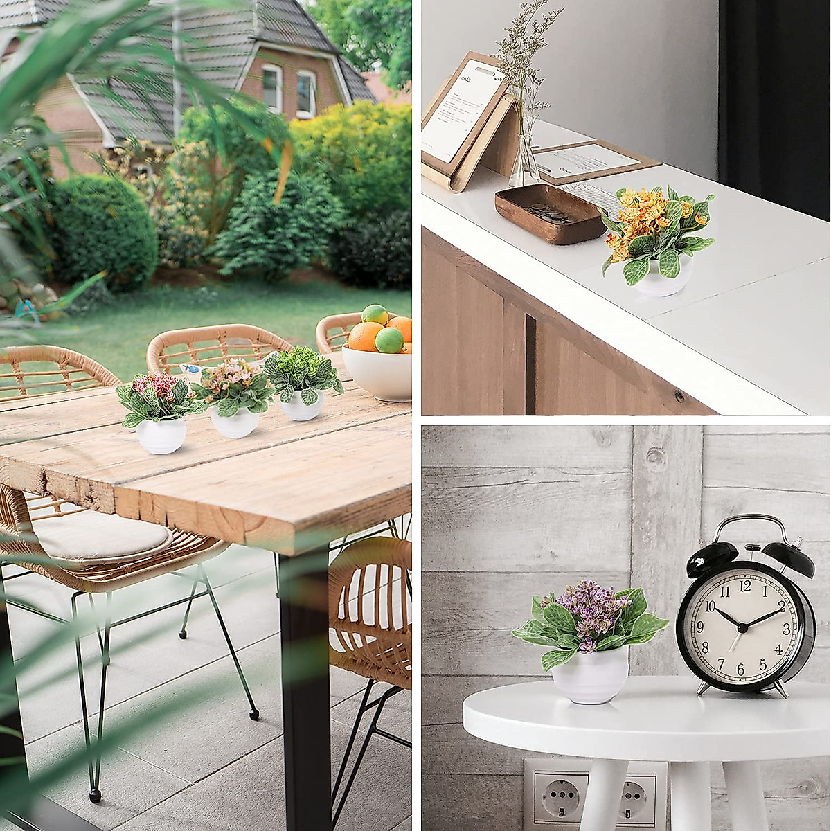 Zuvas Fake Plants 6 Packs Small Artificial Plastic Plants Set Home Decor Mini Potted Faux Flowers and Herb Greenery Leaves for Bathroom Office Table Shelf Decoration