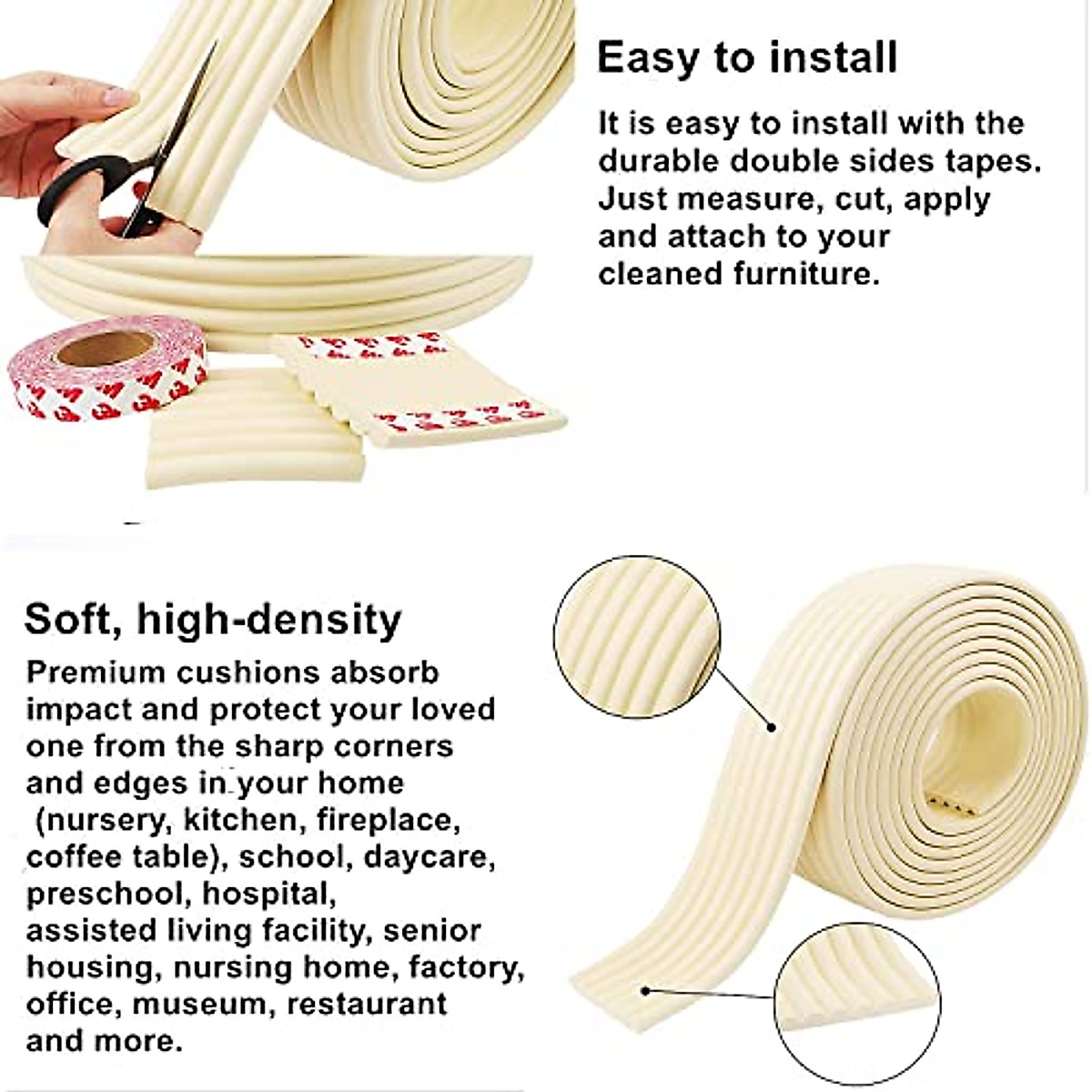 Baby Proofing Safe Edge & Corner Guards Cushion 13ft - Thickened Child Safety Furniture Bumper & Table Protectors. Pre-Taped Corners(W Beige)