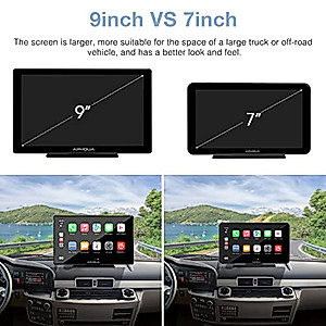 APHQUA Portable Carplay with Wireless Apple Carplay & Android Auto, 9 Inch IPS Touchscreen Car Stereo Radio Receiver with Light-Sensitive Mirror, Bluetooth, Google, Siri, WiFi, GPS Navigation, Black