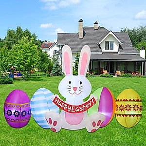 DR.DUDU 7 FT Long Easter Inflatable Bunny with Eggs, Happy Easter Inflatable Decorations, Easter Bunny Blow up for Outdoor Garden Yard Lawn Holiday Party