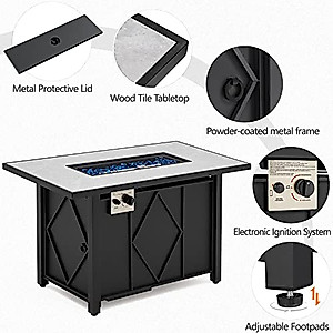 Yaheetech 43 Inch 50,000 BTU Gas Fire Pit with Ceramic Tabletop and & Steel Base for Outdoor/Patio/Party/Bonfire, Rectangle Propane Fire Pit Table with Rain Cover for Outside Heating, Black