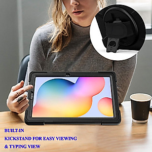 KIQ Shield Series Galaxy S6 Lite Case Heavy Duty Tablet Shockproof Rugged Tab S6 Lite Cover W/Stand Shoulder Strap for Samsung Galaxy Tab S6 Lite 10.4 Inch 2022/2020 P610/P613/P615/P619 - Black