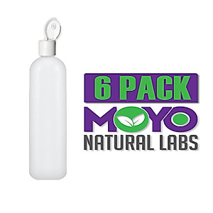 MoYo Natural Labs 4 oz Travel Bottles, Empty Travel Containers with Flip Caps, BPA Free HDPE Plastic Squeezable Toiletry/Cosmetic Bottles (Neck 20-410) (Pack of 6, HDPE Translucent White)