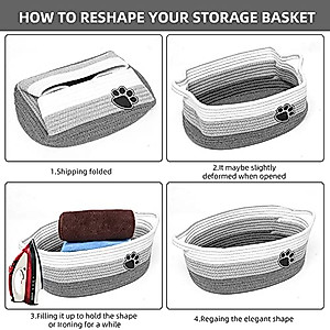 Small Woven Baskets for Organizing Rope Storage Basket with Handle Cute Cotton Basket for Nursery Gift Dog Toy Storage Bins for Toy Organizer