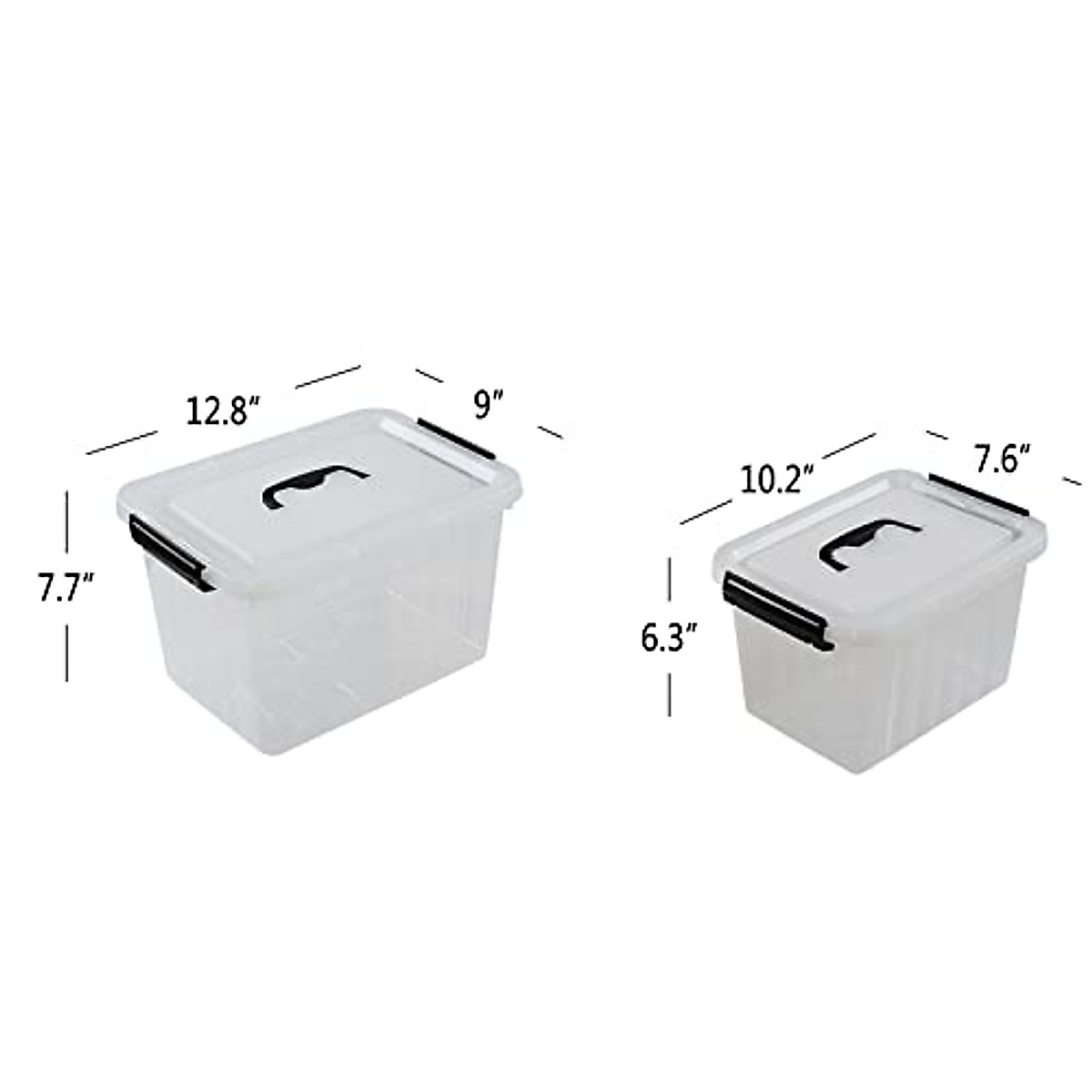Bblina 2 Packs Clear Storage Boxes with Lids, 12 Quarts & 6 Quarts Plastic Latching Bins Totes